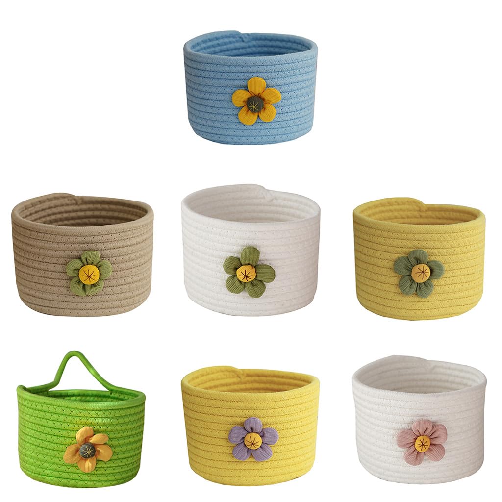 WISHNYMPH Cartoon Cotton Rope Storage Woven Basket Desktop Debris for Key Cotton Thread Flower Storage Box Storage Laundry Basket