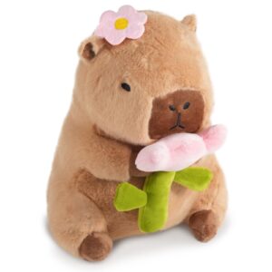 chdblock flower capybara plush, cute capybara plush pillow kawaii flower stuffed aniamls capybara plushies toys gifts for kids 11 inch