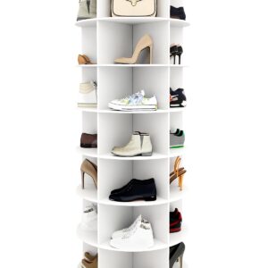 Toemics 7 Tier Rotating Shoe Rack Tower, 360° Spinning Display Lazy Susan Organizer, Holds 35 Pairs, Carousel for Shoes & Handbags, Easy Assembly, Includes 4 PCS Double-Layer Shoe Racks, White