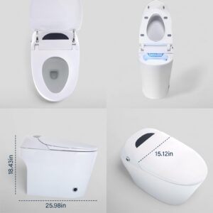 Zevemomo Tankless Smart Toilet with Bidet Built in, Approach Auto Open & Soft Close Lid, Foot Sensing, Heated Seat, Warm Water and Dry, Modern Toilet with Off-Seat Auto Flush, Remote Control, White