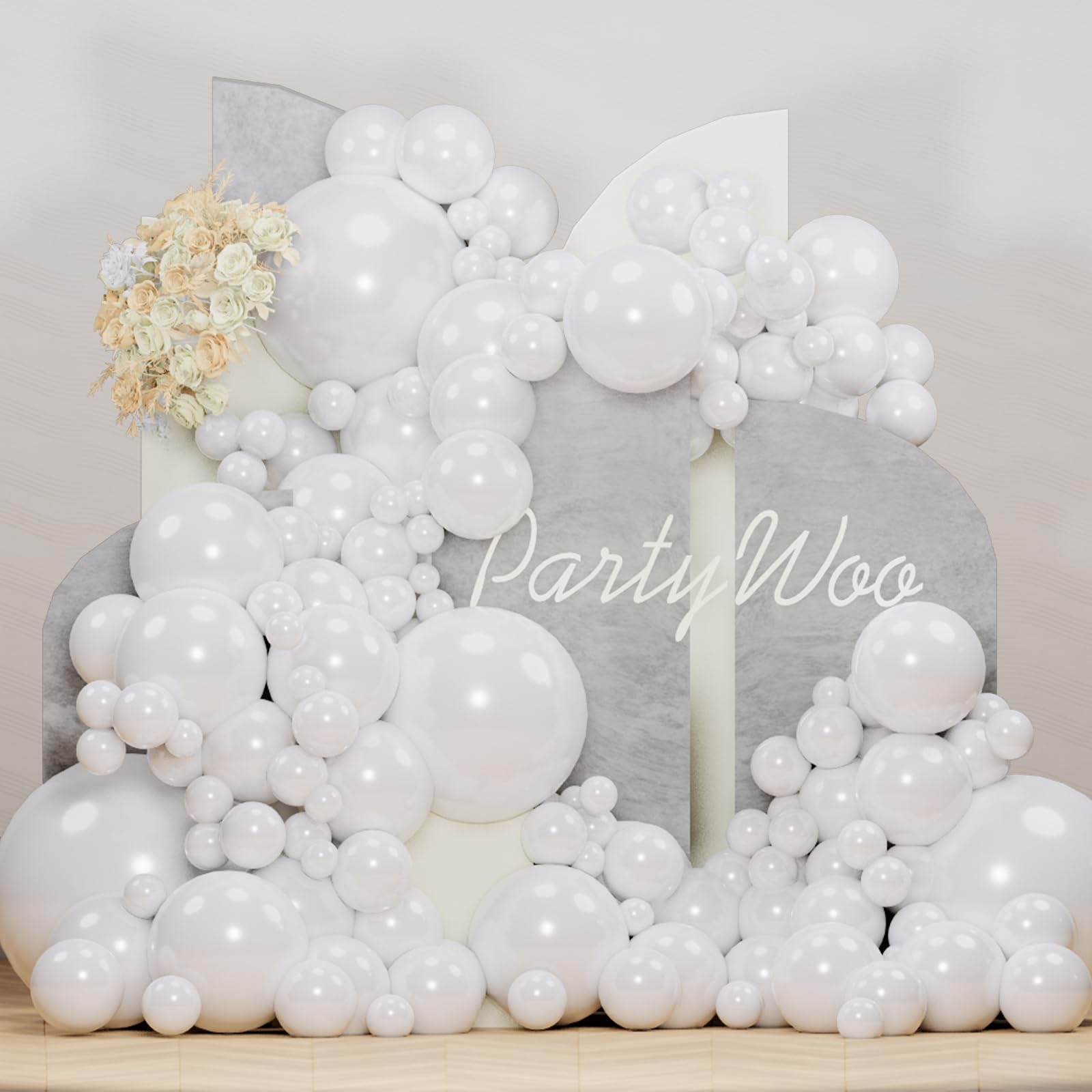 PartyWoo Pearl White Balloons 155 pcs White Balloons Pearl Balloons Different Sizes Pack of 18 12 10 5 Inch White Pearl Balloon Arch Kit Balloon Garland for Wedding Bridal Party Decorations White-Z30