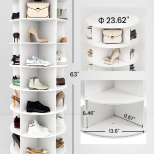 Toemics 7 Tier Rotating Shoe Rack Tower, 360° Spinning Display Lazy Susan Organizer, Holds 35 Pairs, Carousel for Shoes & Handbags, Easy Assembly, Includes 4 PCS Double-Layer Shoe Racks, White