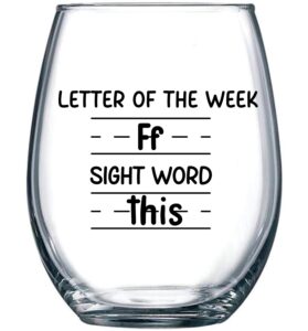 sight words 15 oz wine glass - teacher appreciation gifts - best new teacher gift idea for women, funny back to school present from students, thank you gifts for coworker retirement birthday christmas