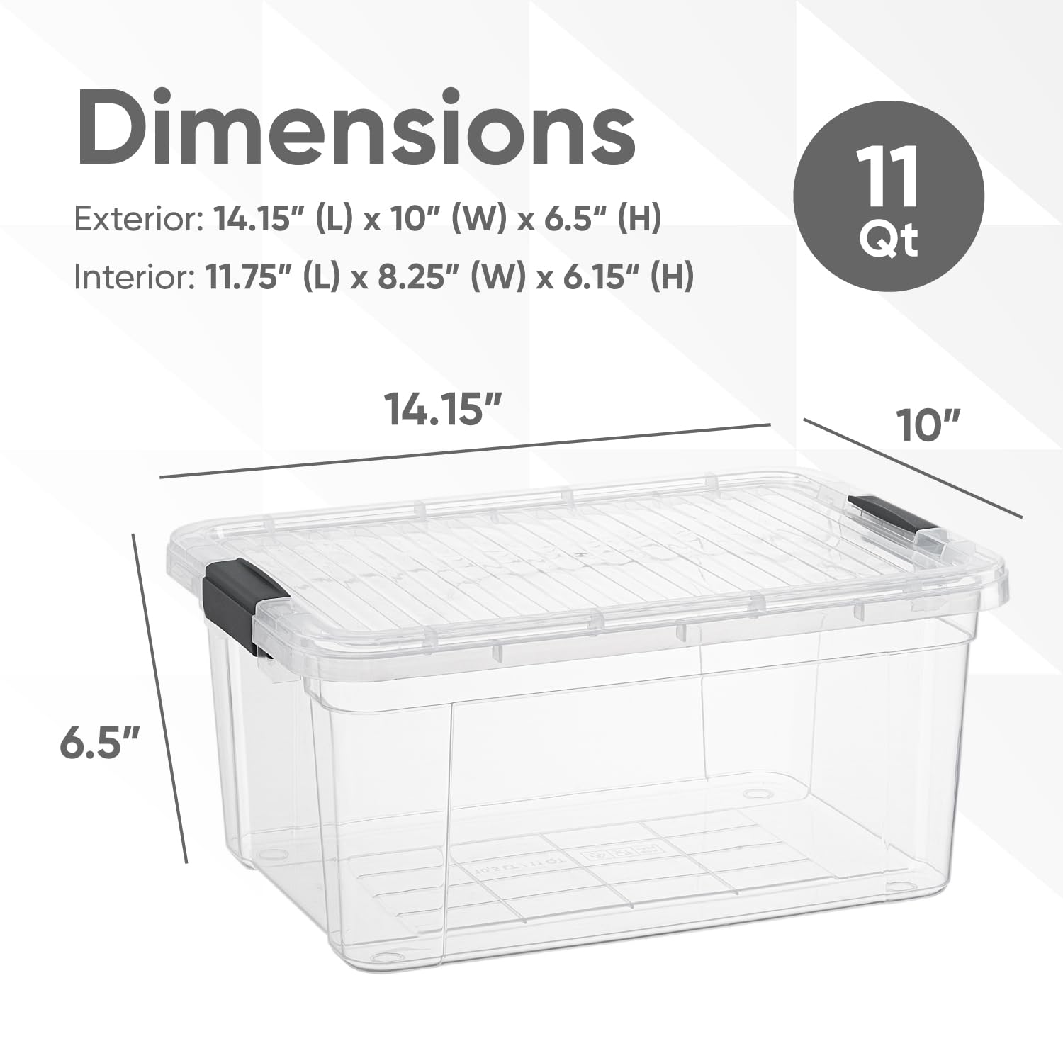 Superio Clear Storage Box with Lid, 11 Quart Plastic Container Bins for Organizing, Stackable Crates, BPA Free, Non Toxic, Odor Free, Organizers for Home, Office, School, and Dorm