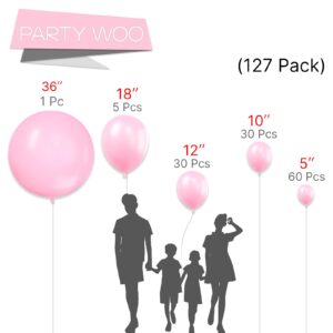 PartyWoo Pink Balloons 127 pcs Light Pink Balloons Different Sizes Pack of 36 18 12 10 5 Inch Pastel Pink Balloon Arch Kit Baby Pink Balloon Garland for Baby Shower Birthday Party Decorations Pink-Q05