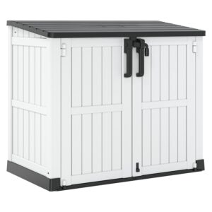 lhbgo outdoor storage shed 36 cu. ft.horizontal garden storage extra large capacity weather resistant storage box, lockable resin waterproof shed for bike, garbage cans, lawnmowe, garden tools