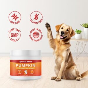 3-in-1 Pumpkin Powder for Dogs (16 oz) - with Organic Pumpkin, Pumpkin Seed, & Apple, All Natural Dog Digestive Support, Great Balance of Soluble and Insoluble Fiber for Dogs, 60 Scoops