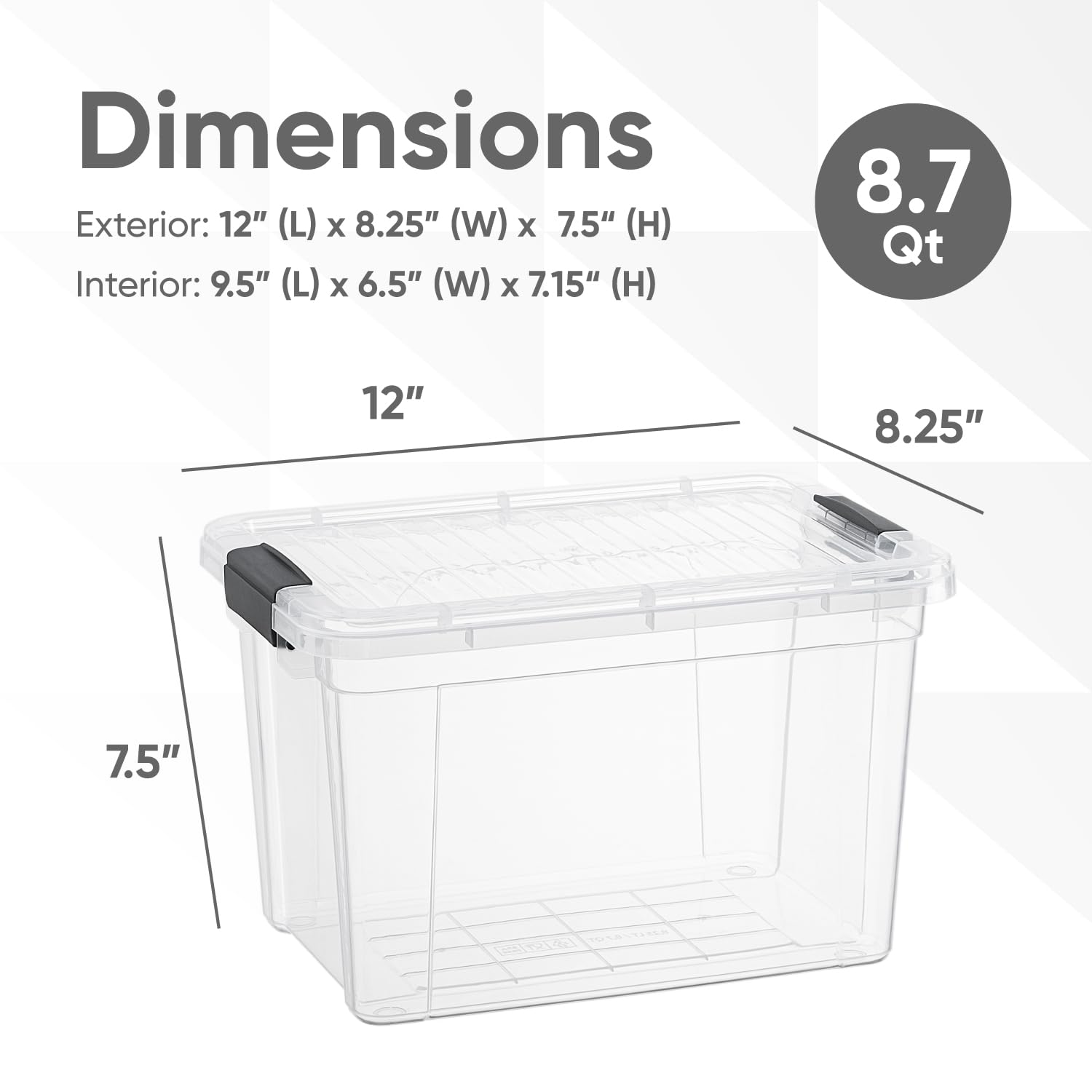 Superio Clear Storage Box with Lid, 8.75 Quart Plastic Container Bins for Organizing, Stackable Crates, BPA Free, Non Toxic, Odor Free, Organizers for Home, Office, School, and Dorm