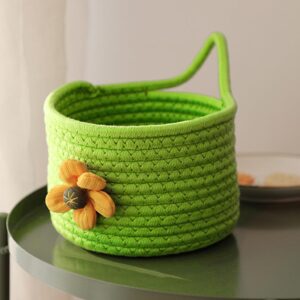 WISHNYMPH Cartoon Cotton Rope Storage Woven Basket Desktop Debris for Key Cotton Thread Flower Storage Box Storage Laundry Basket