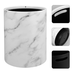 ABOOFAN Marble Design Small Trash Can, Plastic Round Trash Can Bathroom Wastebasket Garbage Can Office Recycle Bin for Bathroom Bedroom Home Office White