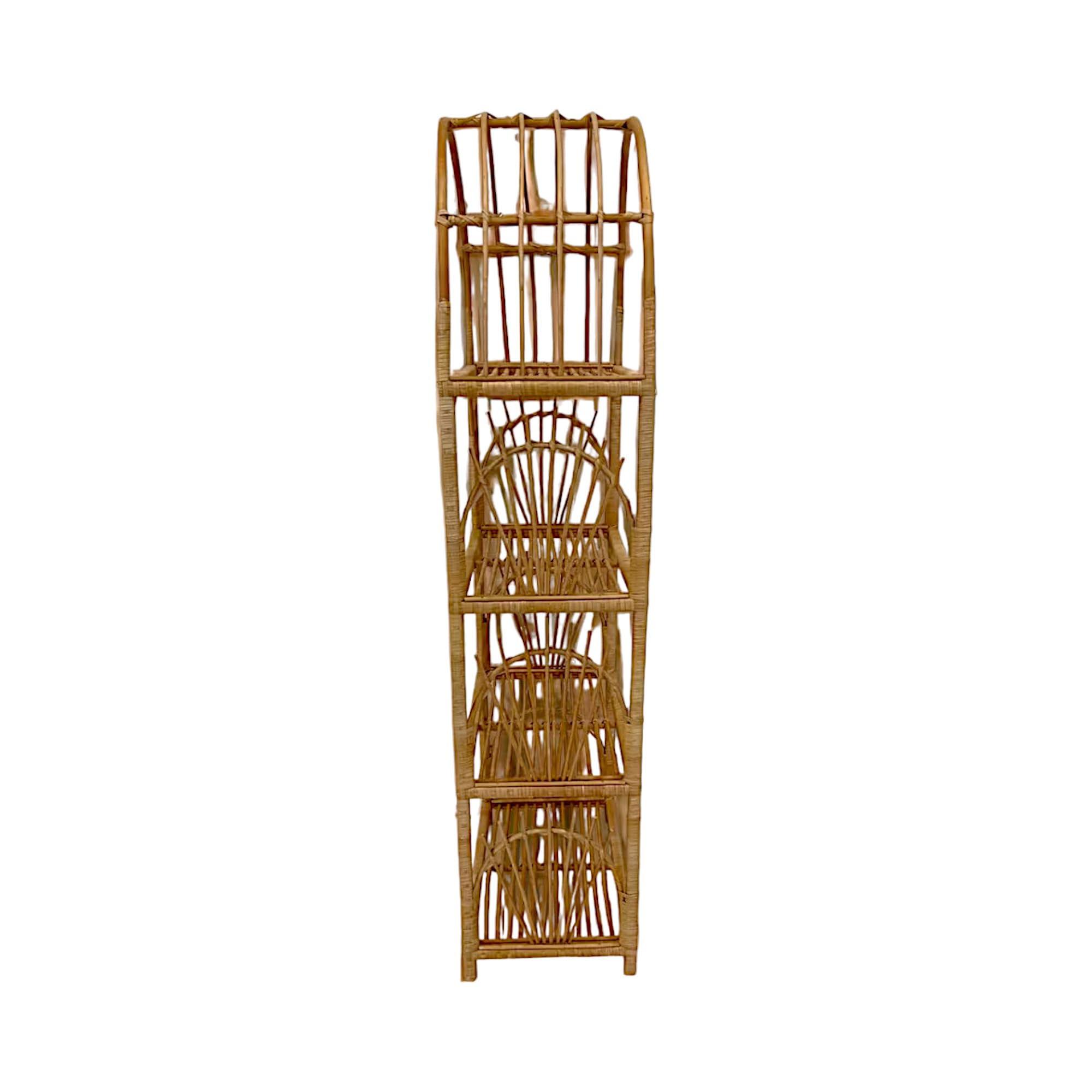 Generic Wicker Storage Shelf Bookcase, Rattan Boho Rack for Living Room, Bedroom, Dining Room, Kitchen, Entryway, Brown, WS131