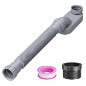 oblectatio low profile flexible bathtub shower drain pipe kit - flat p trap for freestanding tub, 1 1/2 or 1 1/4 inch, gray