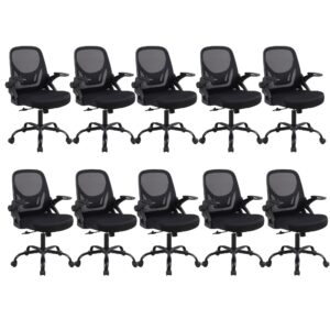 nusetx home office desk chair, adjustable height ergonomic computer chair with thick cushion, flip-up armrests, and 360-degree swivel - lumbar support mesh executive task chair, 10-pack