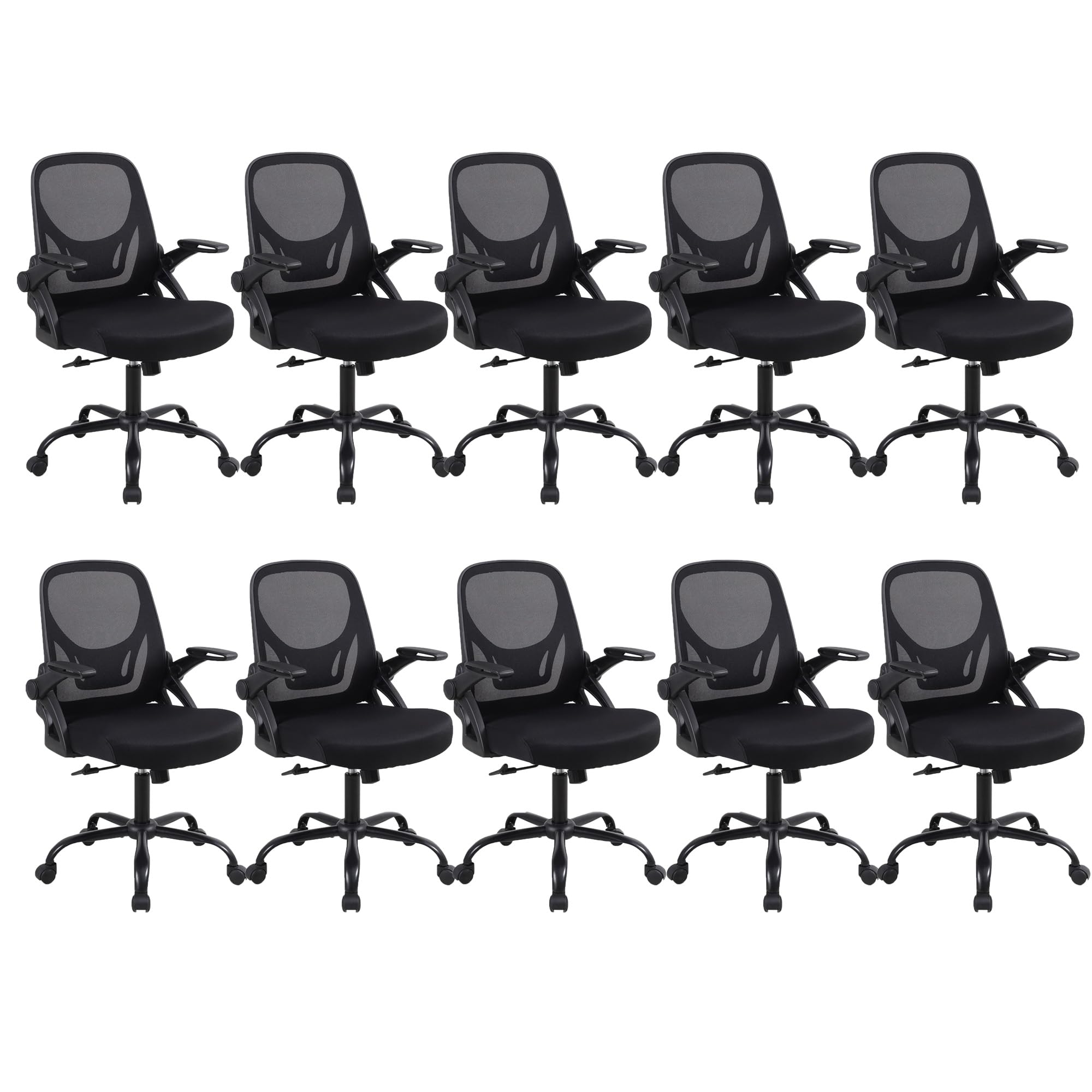 Nusetx Home Office Desk Chair, Adjustable Height Ergonomic Computer Chair with Thick Cushion, Flip-up Armrests, and 360-Degree Swivel - Lumbar Support Mesh Executive Task Chair, 10-Pack