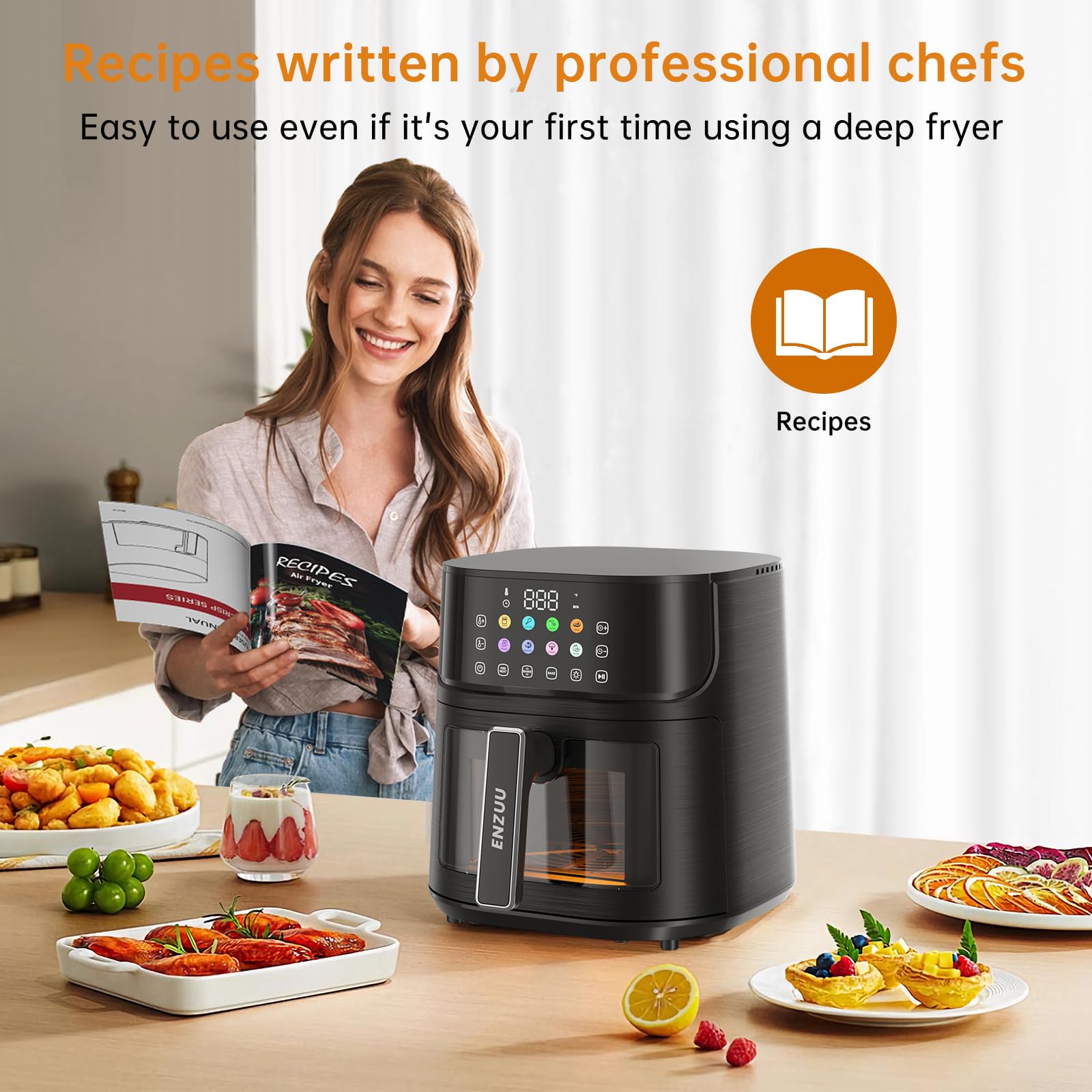 Air Fryer 11-in-1, Large 5.8 QT Airfryer with Easy View Windows, MAX 450℉ for Crispy, 85% Less Oil, Fast Roast, Preheat, Shake, Bake, Frozen, Non-Stick Basket for Easy Clean, With Professional Recipes