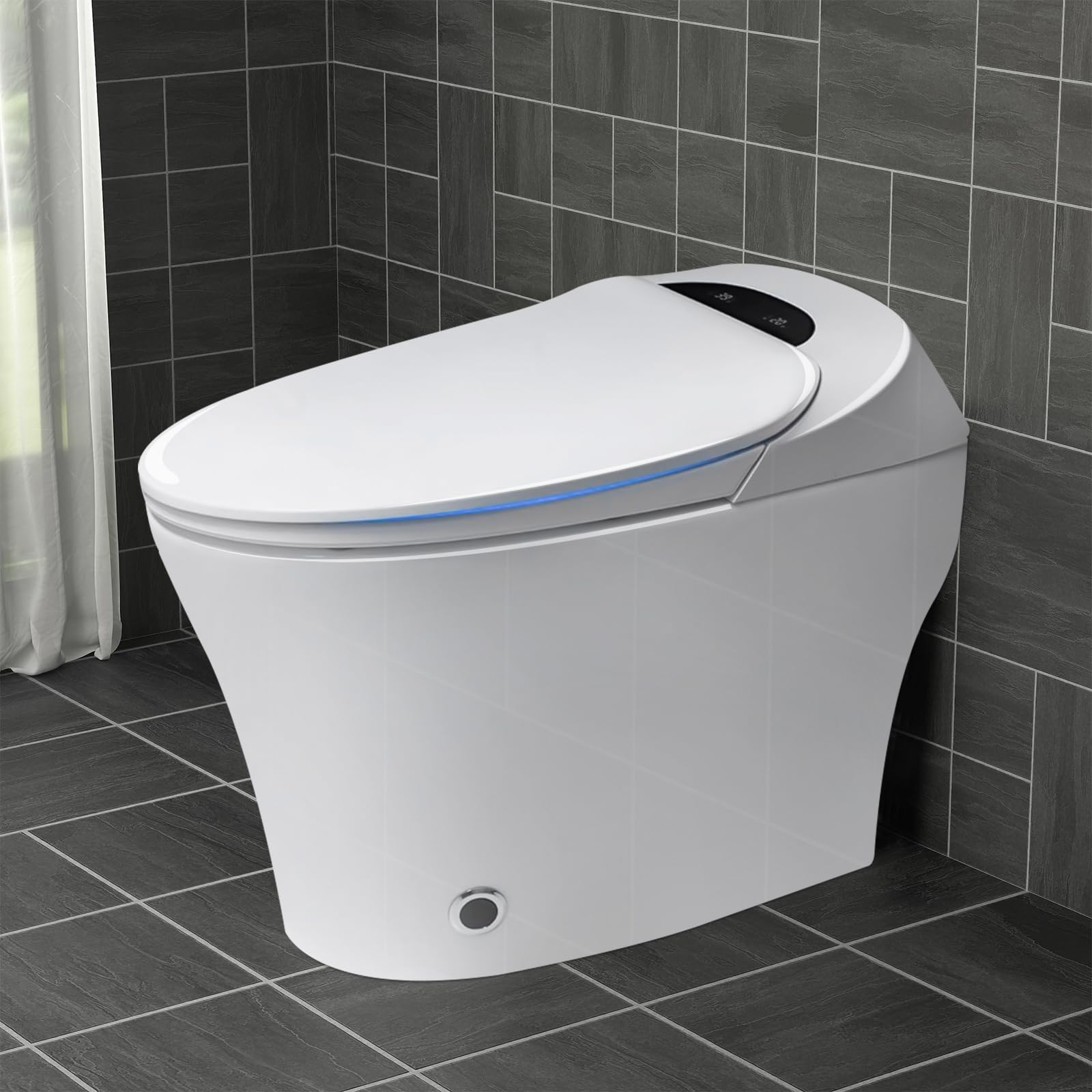 Zevemomo Tankless Smart Toilet with Bidet Built in, Approach Auto Open & Soft Close Lid, Foot Sensing, Heated Seat, Warm Water and Dry, Modern Toilet with Off-Seat Auto Flush, Remote Control, White