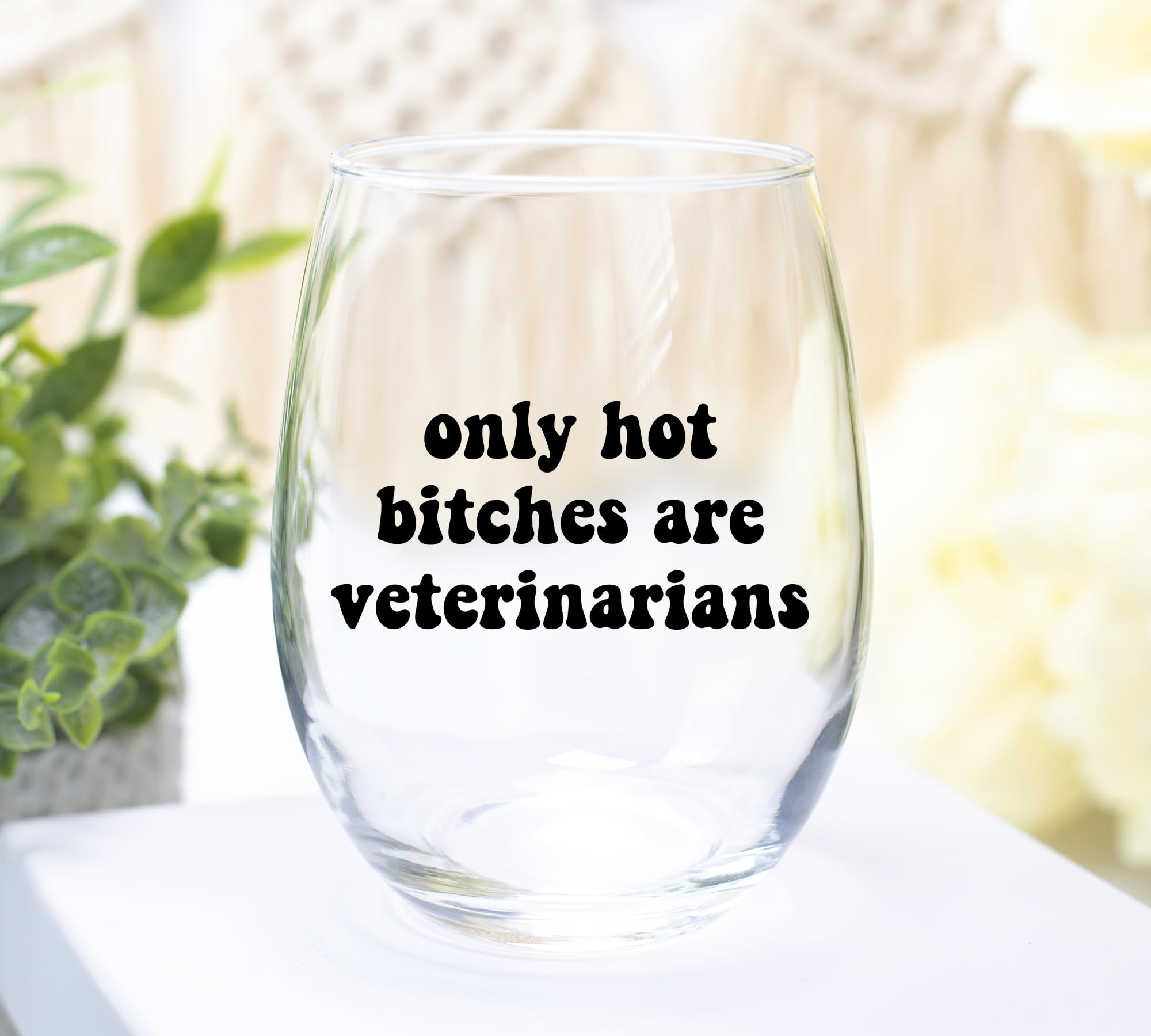 Only Hot Bitches are Veterinarians - Future Vet Graduation Gifts for Women Her - Best Veterinary School Student Present for Birthday Christmas Appreciation Day - 15 oz Stemless Wine Glass