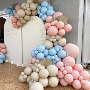 Gender Reveal Decorations,154pcs Pink Blue White Balloon Arch Garland Kit,Dusty Pink Dusty Blue White Sand Balloons For Boho Gender Reveal Oh Baby Shower Bear Birthday Party Decoration