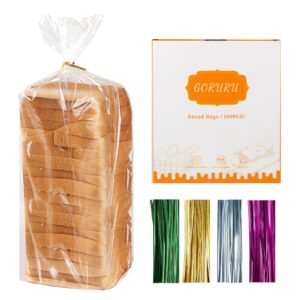 goruru 100 pcs reusable bread bags for homemade bread sourdough with 110 colorful twist ties(5in)- durable plastic bread bag - adjustable sourdough bread bags for bread storage (18" x 8" x 4")