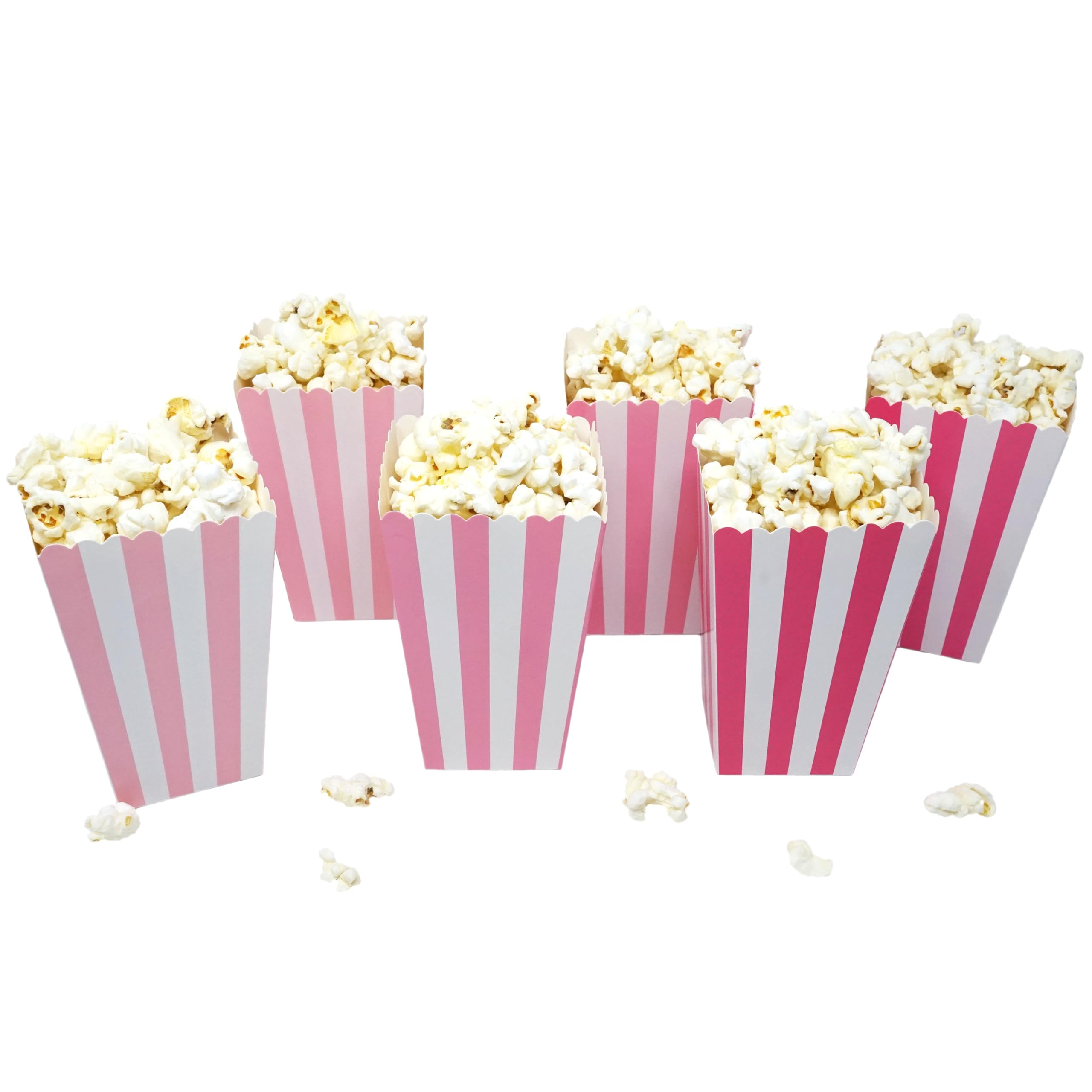 Chloe Elizabeth Mini Popcorn & Candy Favor Treat Boxes For Birthday, Bridal and Baby Shower - Assorted Striped Design - 36 Count (Pink Ombre Mix)