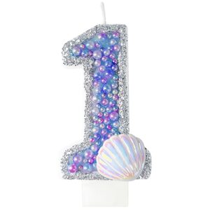 laackys birthday candles, pink shell sequins blue purple pearl boy girl birthday cake for mermaid birthday theme birthday decorations candle party supplies number 4 candle (1)