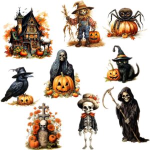 mirabuy halloween wall stickers witch bats pumpkin crow spooky castle scarecrow wall decals for halloween decorations, mb-halloween-sticker-1