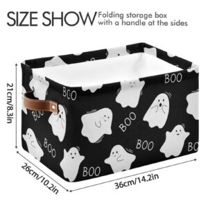 ZENWAWA Storage Cube Kawaii Halloween Black Print Collapsible Fabric, Large Foldable Open Organizer Bins Baskets with PU Handles 1 Pack