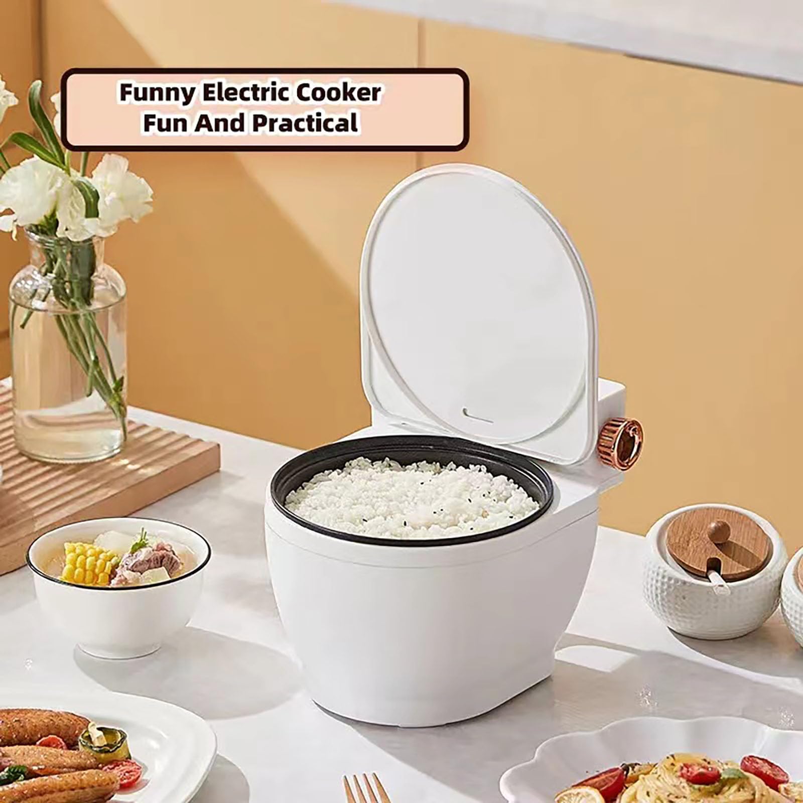 Generic Funny Rice Cooker 6 Cup Non-Stick Multi Cooker Toilet-Shaped Electric Cooking Pot For Stir Fry, Steak, Noodles, Soup Portable Hot Pot For Dorm, Office, Travel(White), bbh78