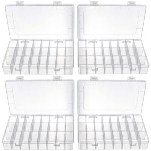 lzlmqssa 24 grids transparent plastic organizer box with dividers, adjustable compartment plastic craft storage container, small parts storage box, small tool organizer storage box（4 pack）