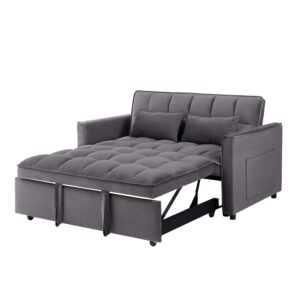 LUMISOL 3 in 1 Sleeper Sofa Couch Bed with Pillows, 55.1” Velvet Convertible Double Sofa Bed with Adjustable Back and Storage Packets, Pull Out 2-Seater Sleeper for Living Room, Dark Grey