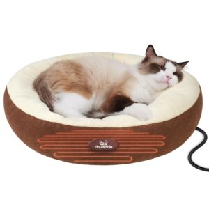 clawsable heated cat bed for small medium size cats, super soft round heated pet bed with warming temperature cat bed for indoor cats, electric cat heating bed for kittens (beige+brown)