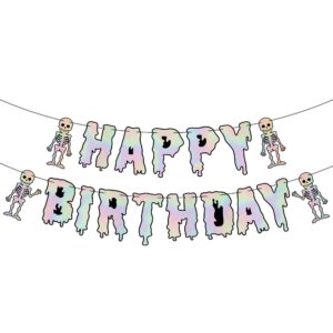 katchon, iridescent silver halloween birthday banner - 10 feet, no diy | halloween happy birthday banner, halloween birthday party decorations | happy halloween birthday banner, halloween decorations