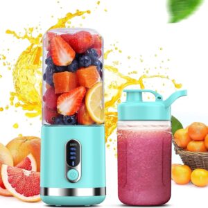 besnoow portable blender, personal blender for shakes and smoothies, 4000mah usb rechargeable, bpa free 15.2 oz 450ml juicer cup with 6 blades and lid, portable juicer for kitchen/travel/gym(blue)