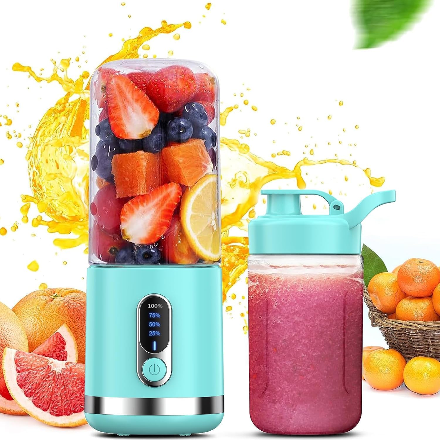 BESNOOW Portable Blender, Personal Blender for Shakes and Smoothies, 4000mAh USB Rechargeable, BPA Free 15.2 Oz 450ML Juicer Cup with 6 Blades and Lid, Portable Juicer for Kitchen/Travel/Gym(Blue)