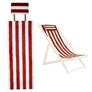 Hperu Patio Chair Replacement Fabric,Patio Chair Replacement Fabric, Folding Sling Chair Replacement Fabric with Pillowcase, Red and White Stripes Sling Chair Replacement Fabric 45x17