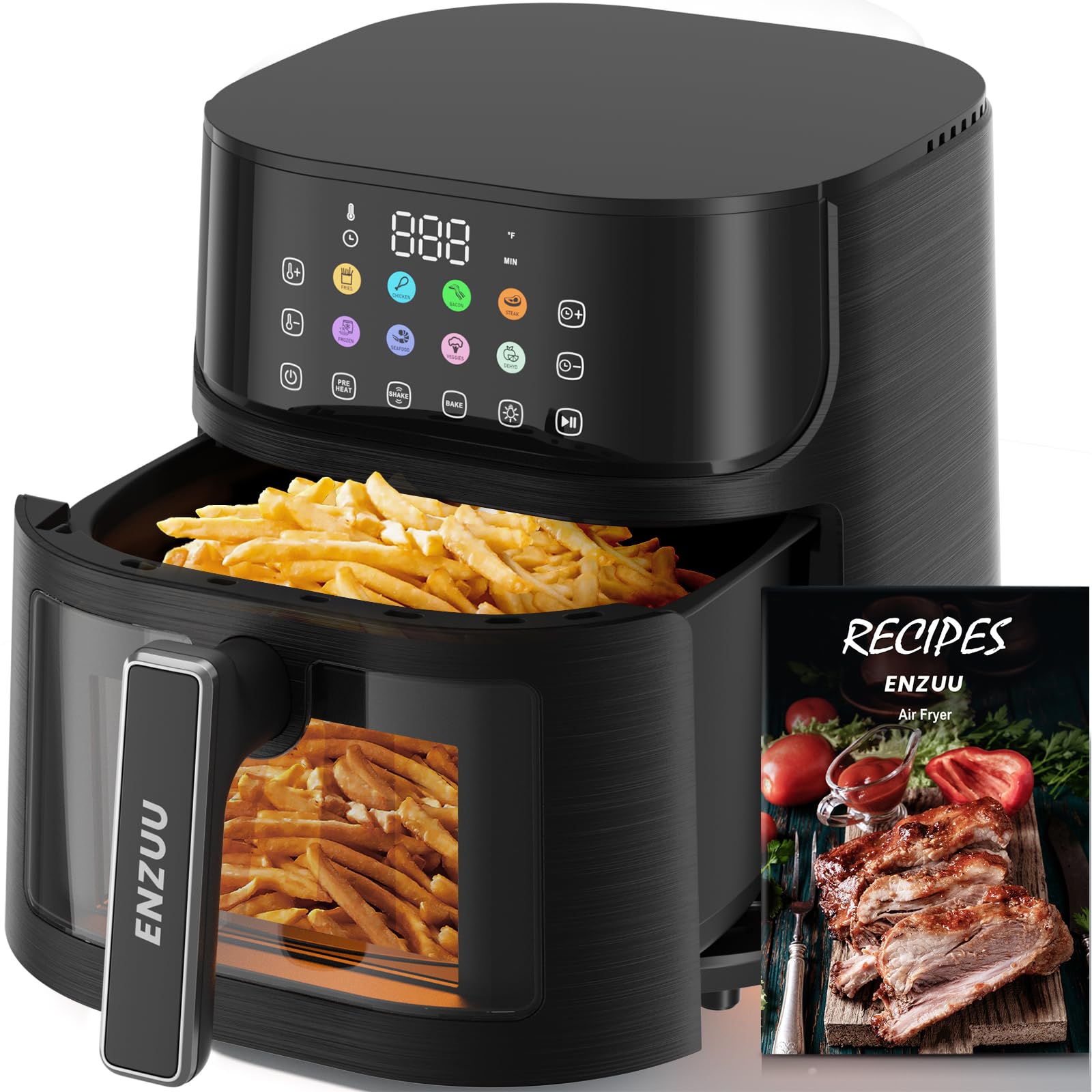 Air Fryer 11-in-1, Large 5.8 QT Airfryer with Easy View Windows, MAX 450℉ for Crispy, 85% Less Oil, Fast Roast, Preheat, Shake, Bake, Frozen, Non-Stick Basket for Easy Clean, With Professional Recipes