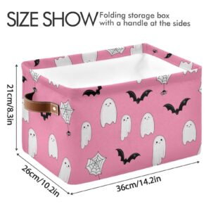 ZENWAWA Storage Cube Web Bat Halloween Print Collapsible Fabric, Large Foldable Open Organizer Bins Baskets with PU Handles 1 Pack