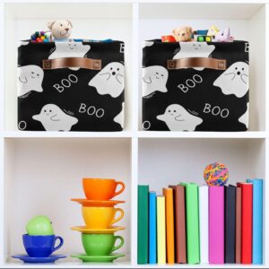 ZENWAWA Storage Cube Kawaii Halloween Black Print Collapsible Fabric, Large Foldable Open Organizer Bins Baskets with PU Handles 1 Pack