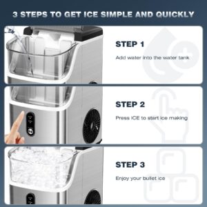 Nugget Ice Maker Countertop Up to 35lbs of Ice a Day,Self-Cleaning Nugget Ice Maker,Removable Ice Basket&Scoop for Home/Kitchen/Office/Party,Stainless Steel