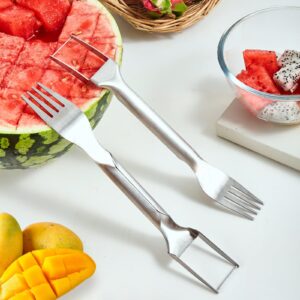 2Pcs Watermelon Cutter,2 in 1Watermelon Slicer Cutter Tool,Fruit Cutter Watermelon, Watermelon Slicer Cutter Tool Portable Fruit Slicing Knife and Fork for Family Party Camping