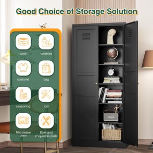 Letaya Black Storage Cabinet with Adjustable Shelves-Metal Home Kitchen Pantry Cabinets with Doors,Organization Locker for Cupboard/Bedroom/Dining/Living/Bathroom/Office/Garage Room