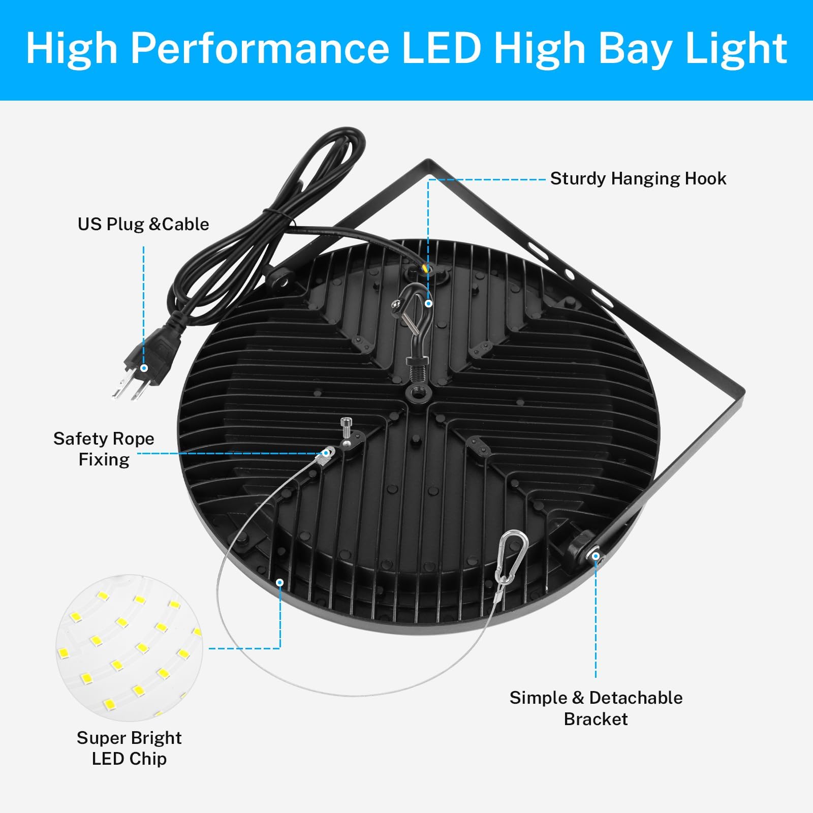 4 Pack LED High Bay Light 200W, 28000 LM with US Plug 5ft Cable,5000K Daylight, Waterproof, UFO Commercial Industrial Warehouse Workshop Factory Barn Garage Area Lighting Fixture