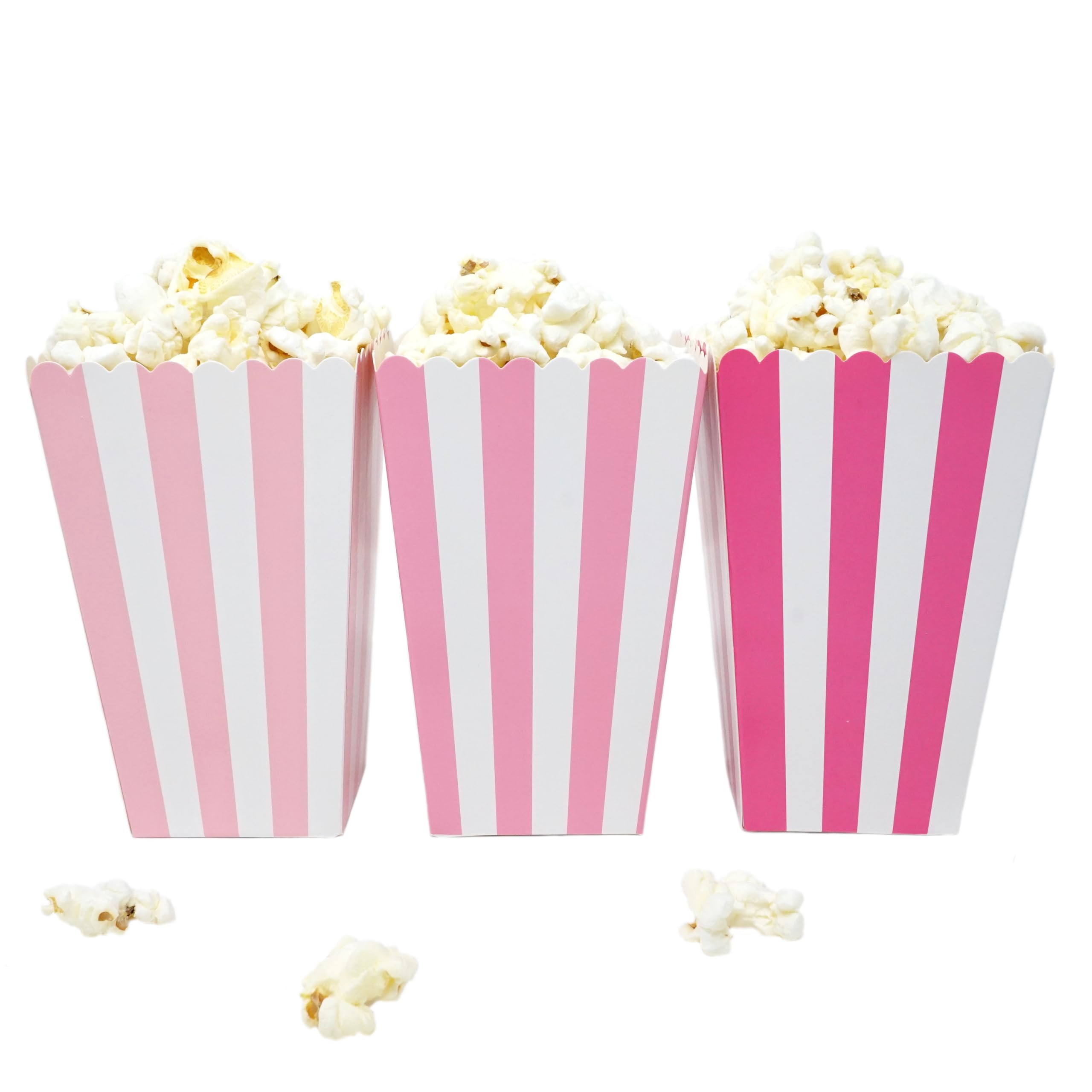 Chloe Elizabeth Mini Popcorn & Candy Favor Treat Boxes For Birthday, Bridal and Baby Shower - Assorted Striped Design - 36 Count (Pink Ombre Mix)