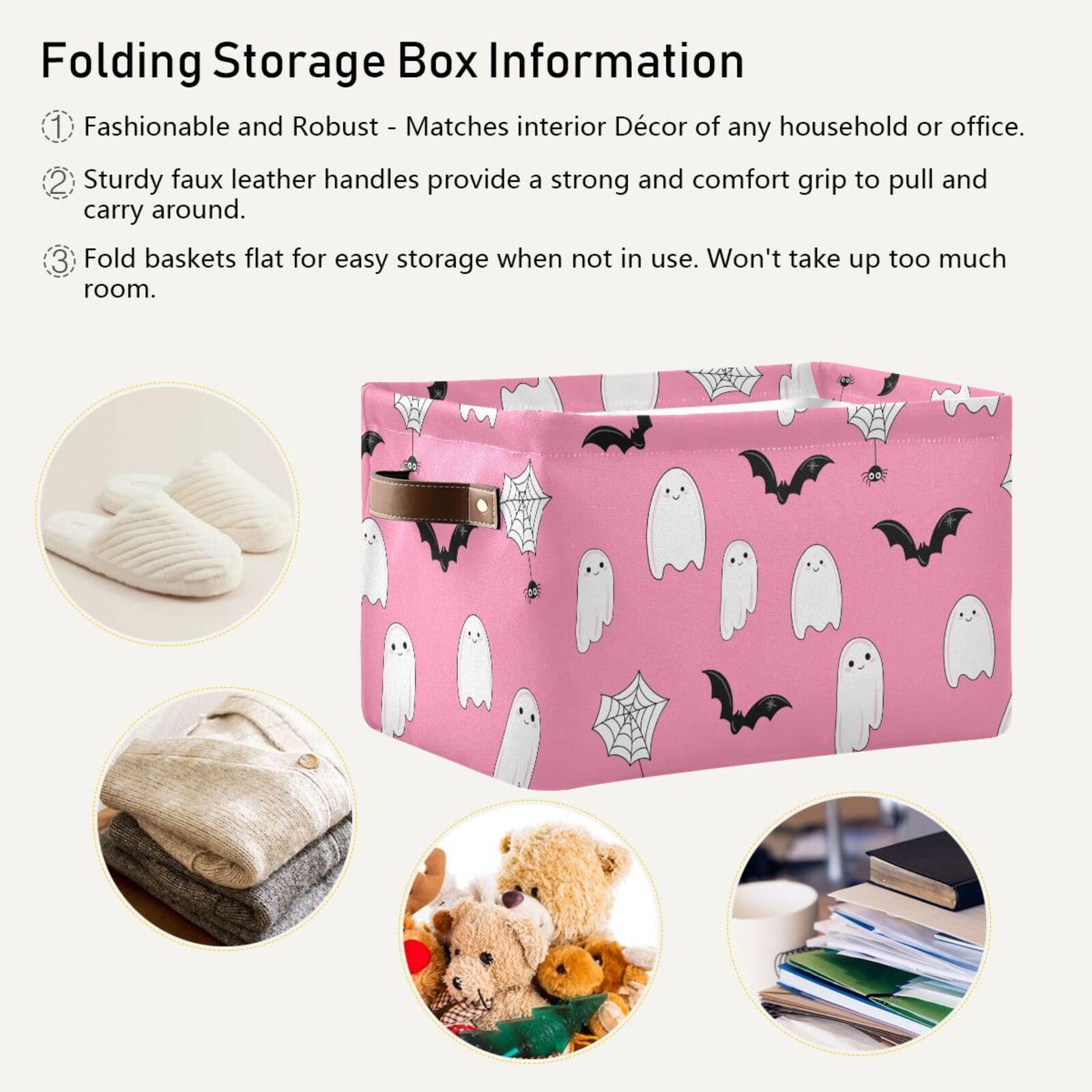 ZENWAWA Storage Cube Web Bat Halloween Print Collapsible Fabric, Large Foldable Open Organizer Bins Baskets with PU Handles 1 Pack