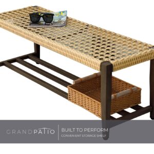 Grand patio Outdoor Wicker Bench with Storage 2-Seat Patio Bench for Garden Porch Living Room Bedroom