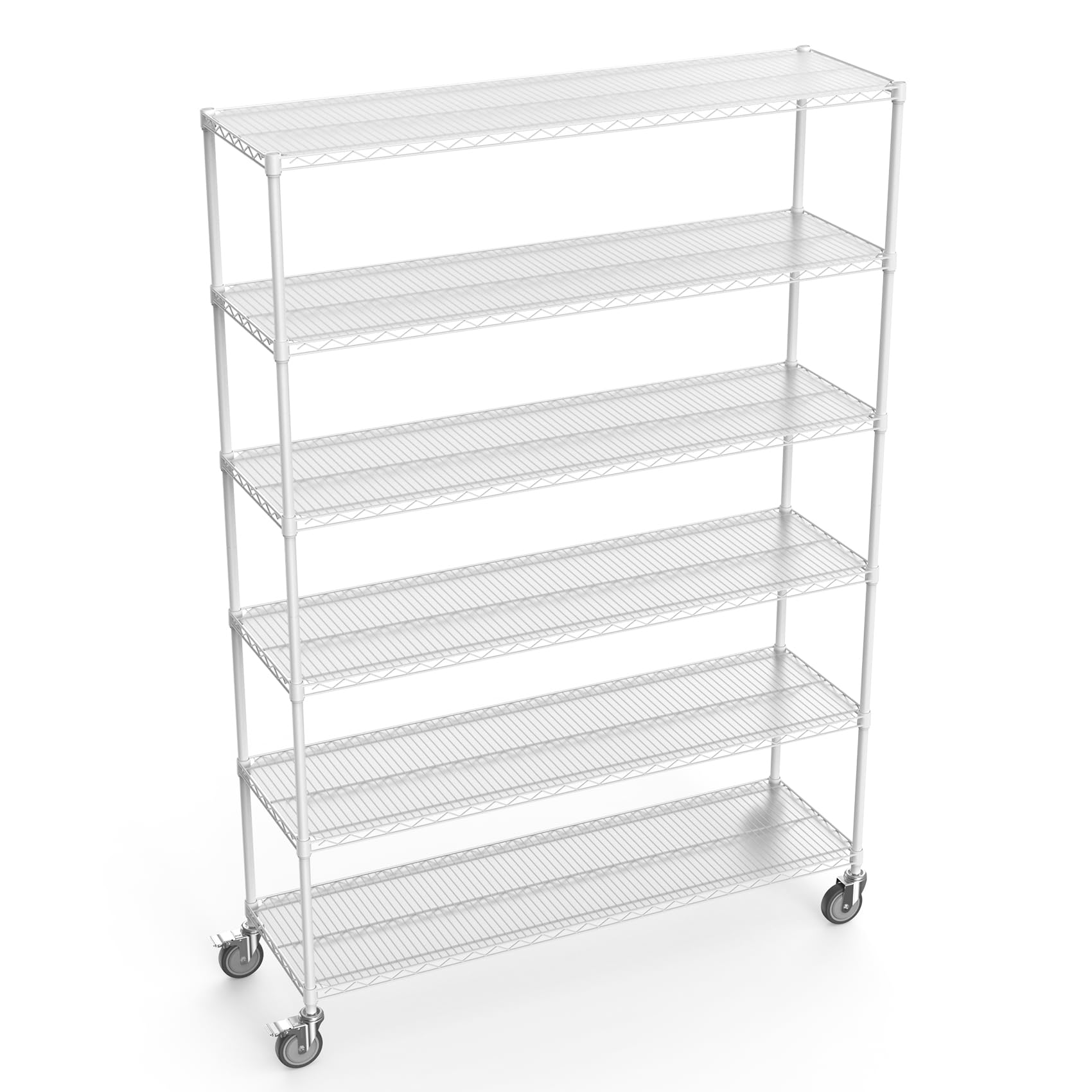 NicBex 6-Tier Heavy Duty Storage Shelving Unit with Adjustable Shelves Wire Shelving with Wheels and 6000LBS Load Metal Shelf for Kitchen, Pantry, and Bathroom,60" W x 18" D x 82" H, White