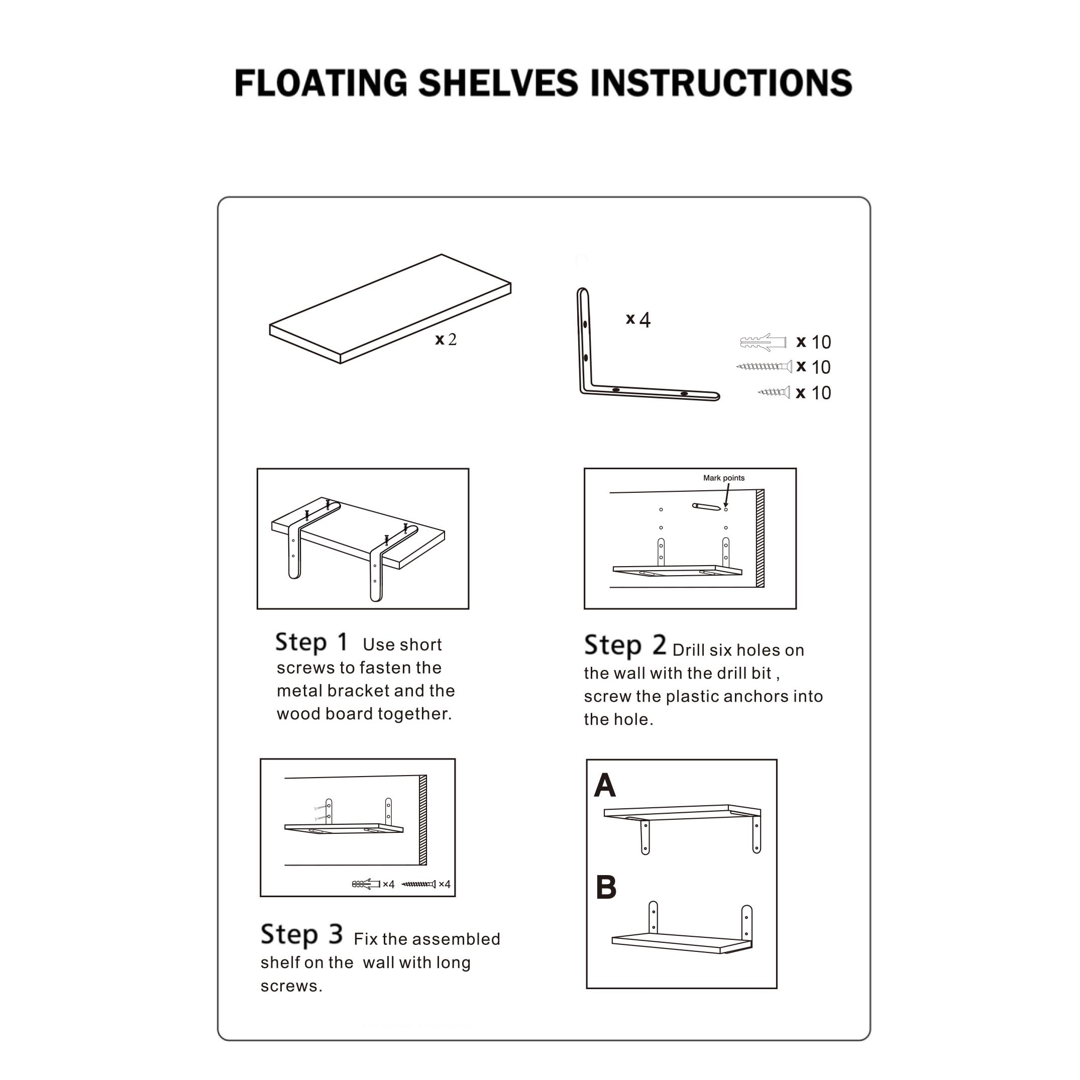 Giaford Wooden Floating Shelves Set of 2,Wall Shelves for Storage Display and Organization Farmhouse Shelf for Bedroom, Bathroom,Living Room and Kitchen