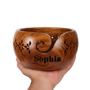 personalized wooden yarn storage bowl, yarn storage organizer with name, handmade perfect for knitting and crocheting, personalized ( 7"" dia x 4"" h)