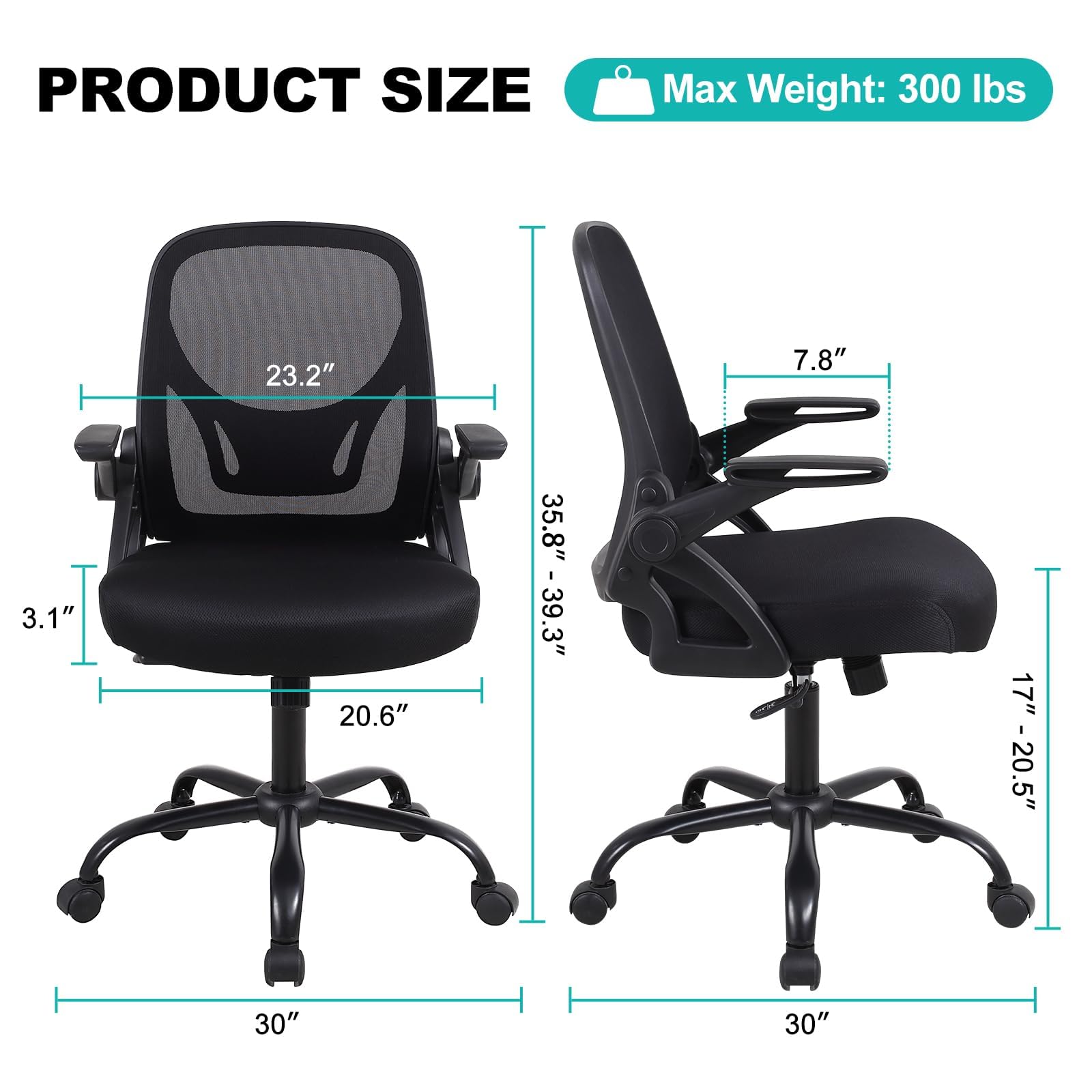 Nusetx Home Office Desk Chair, Adjustable Height Ergonomic Computer Chair with Thick Cushion, Flip-up Armrests, and 360-Degree Swivel - Lumbar Support Mesh Executive Task Chair, 10-Pack