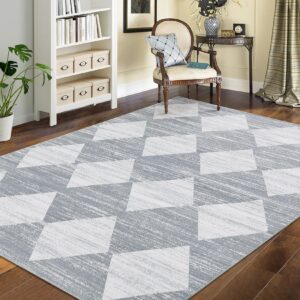 cozyloom 9x12 area rug washable rugs for bedroom office nursery geometric checkered accent rugs modern trellis living room rug distressed neutral soft rug non slip farmhouse floor cover grey